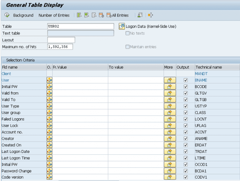 טבלה USR02 - globeacon